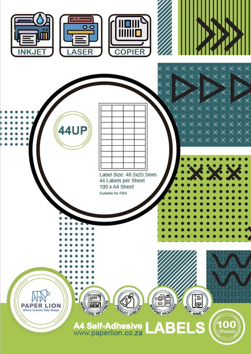Paper Lion 44 Up A4 Self-Adhesive Labels 100 Sheets
