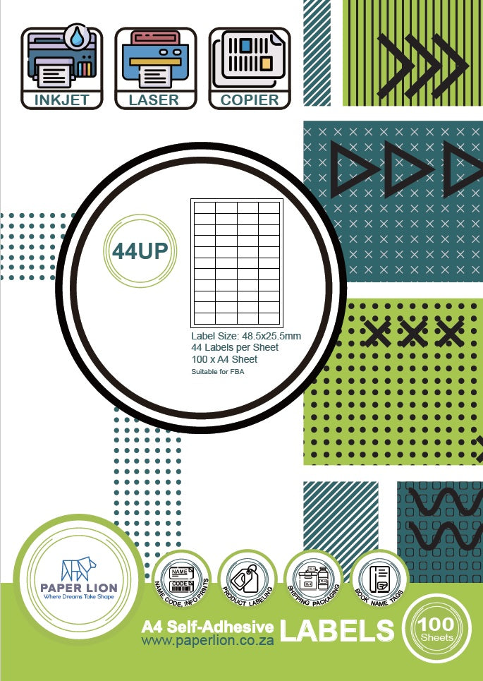 Paper Lion 44 Up A4 Self-Adhesive Labels 100 Sheets