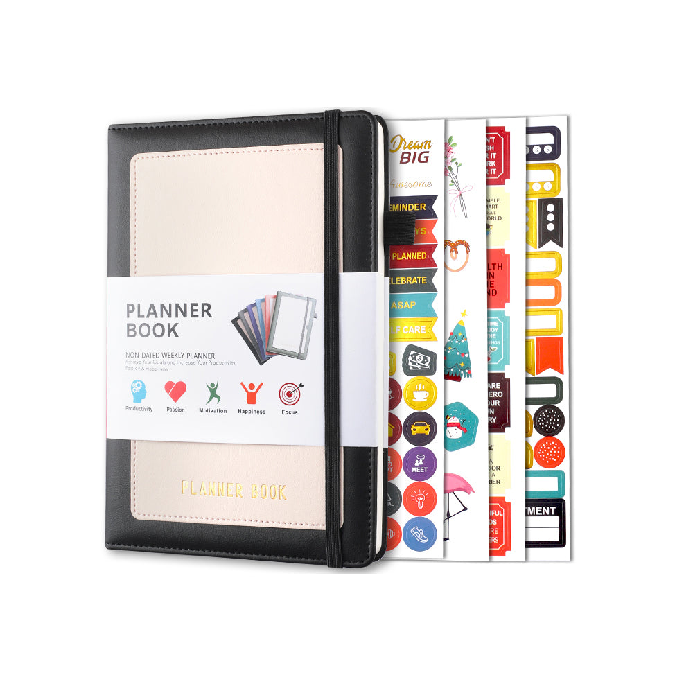 Paper Lion A5 PU Leather Cover Weekly/Monthly Planner Book with sticke